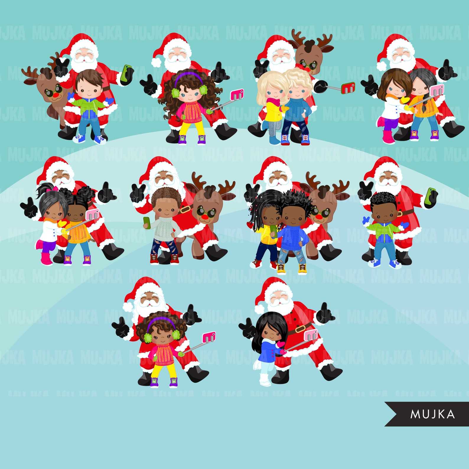 Santa Selfie Clipart Christmas Selfie Graphics Kids Santa - Etsy