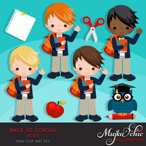 Back to School Clipart. Cute Students, School Bus, School Supplies ...