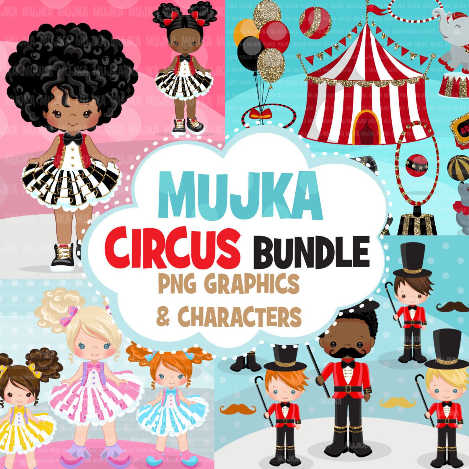 Circus Clipart Bundle, Birthday Props, Sublimation Graphics, Animals ...