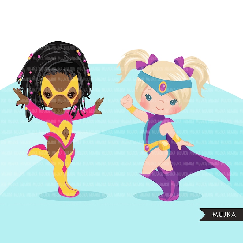 Superhero Clipart, Supergirl Hero Sublimation Graphics, Black Girls ...