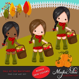Farm Clipart Fall at Backyard. Cute Apple Picker Characters, Scarecrow ...