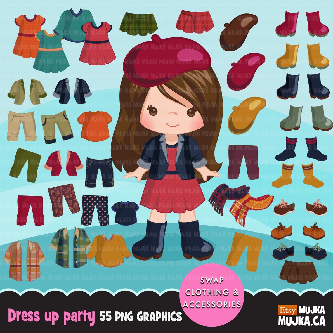 Paper Doll Clipart Little Girls Fall Dressing Party Graphics. | Etsy