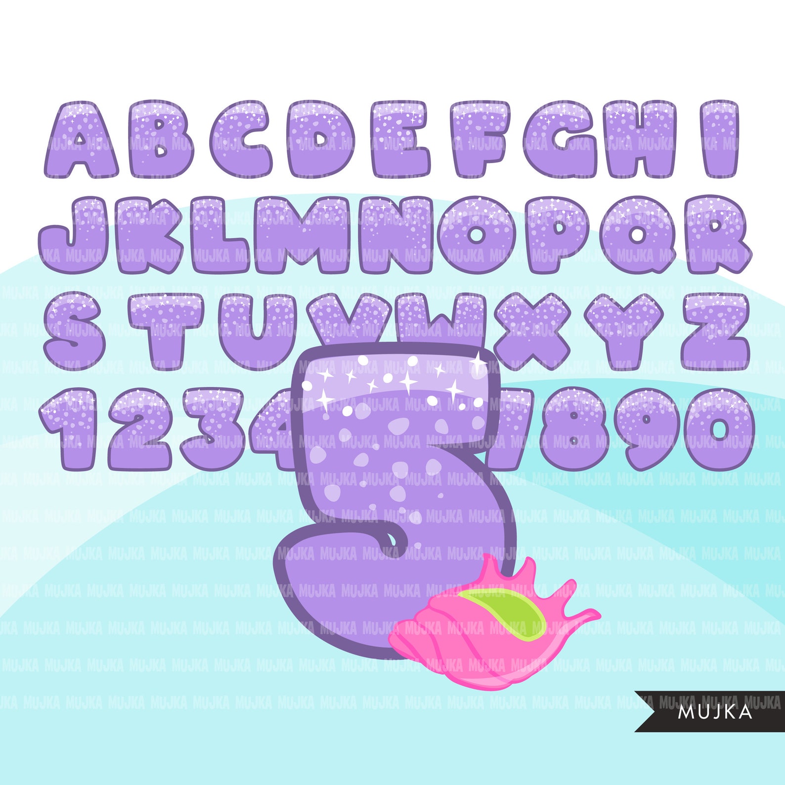 Mermaid Alphabet Clipart, Rainbow Mermaid Squad Capital Letters Numbers ...