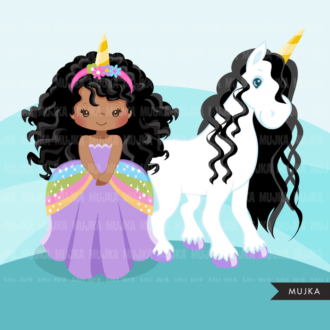 Unicorn Clipart, Black Princess, Unicorn Gifts, Rainbow, Fairy Tale ...
