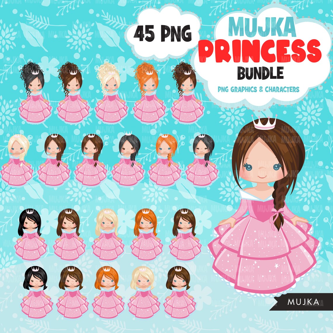 Princess Bundle Princess Png Pink Princess Clipart Birthday - Etsy