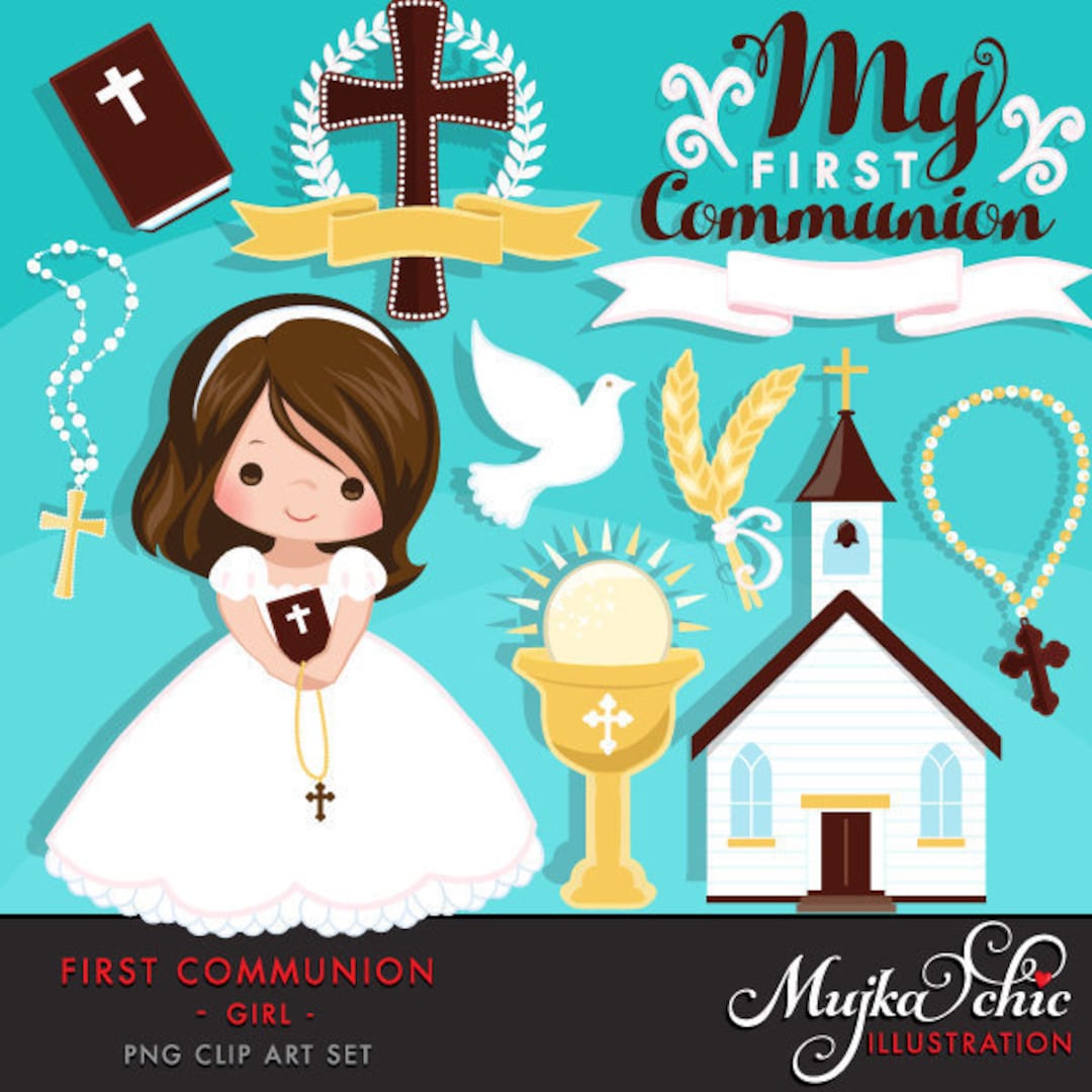 First Communion Clipart for Girls. Cute Characters, Graphics, Bible ...
