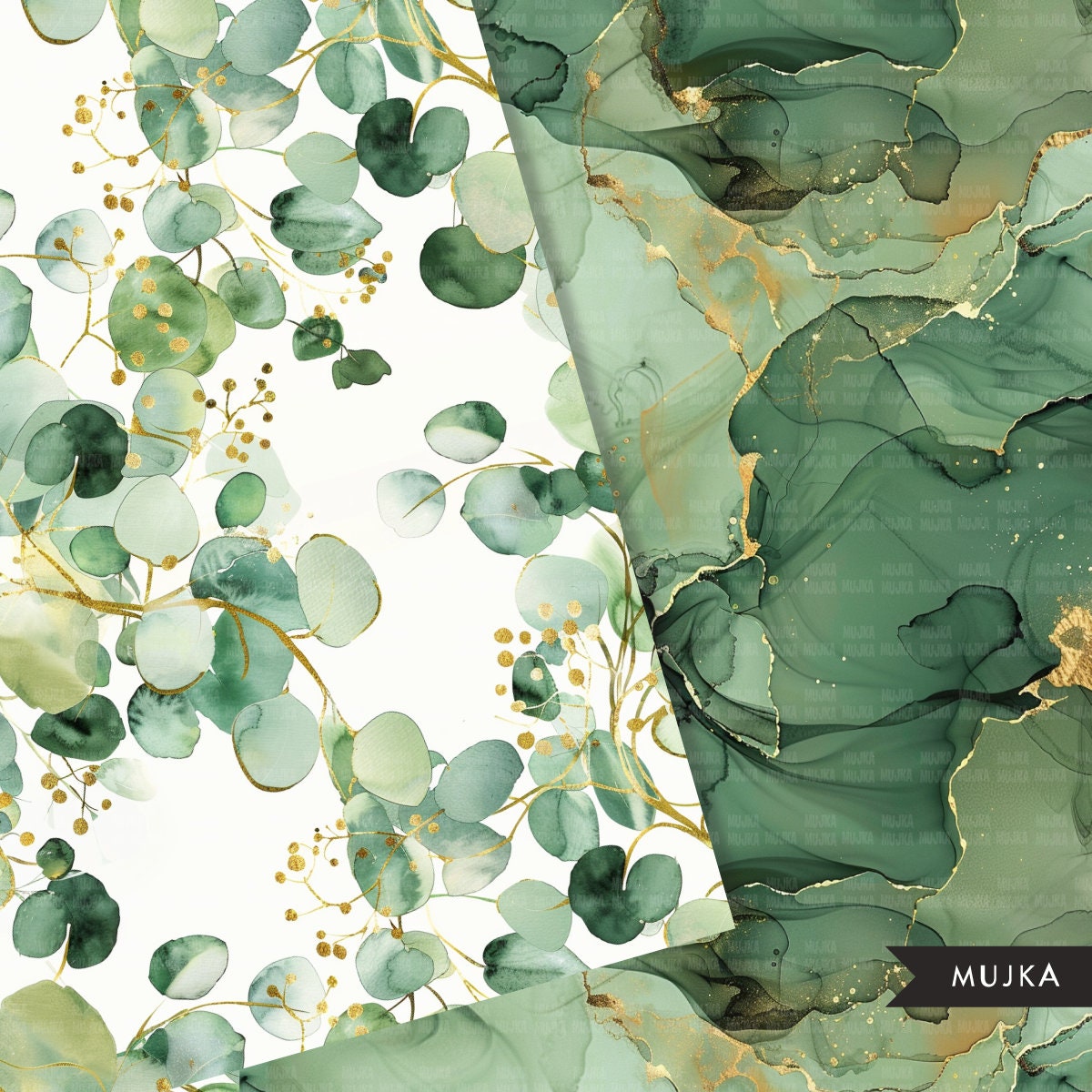 Sage Green Floral Digital Paper: Eucalyptus Watercolor Seamless Surface ...