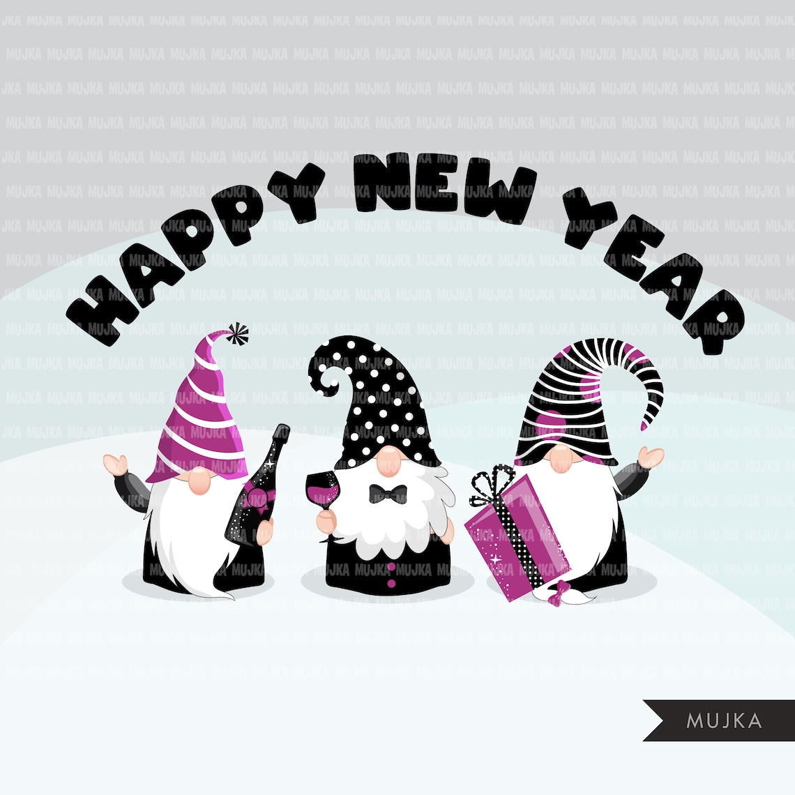 Gnome Clipart Happy New Year Graphics Celebrating Gnomes - Etsy