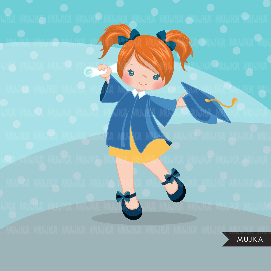 Graduation Clipart Graduate Girls With Blue Gown Cape and | Etsy