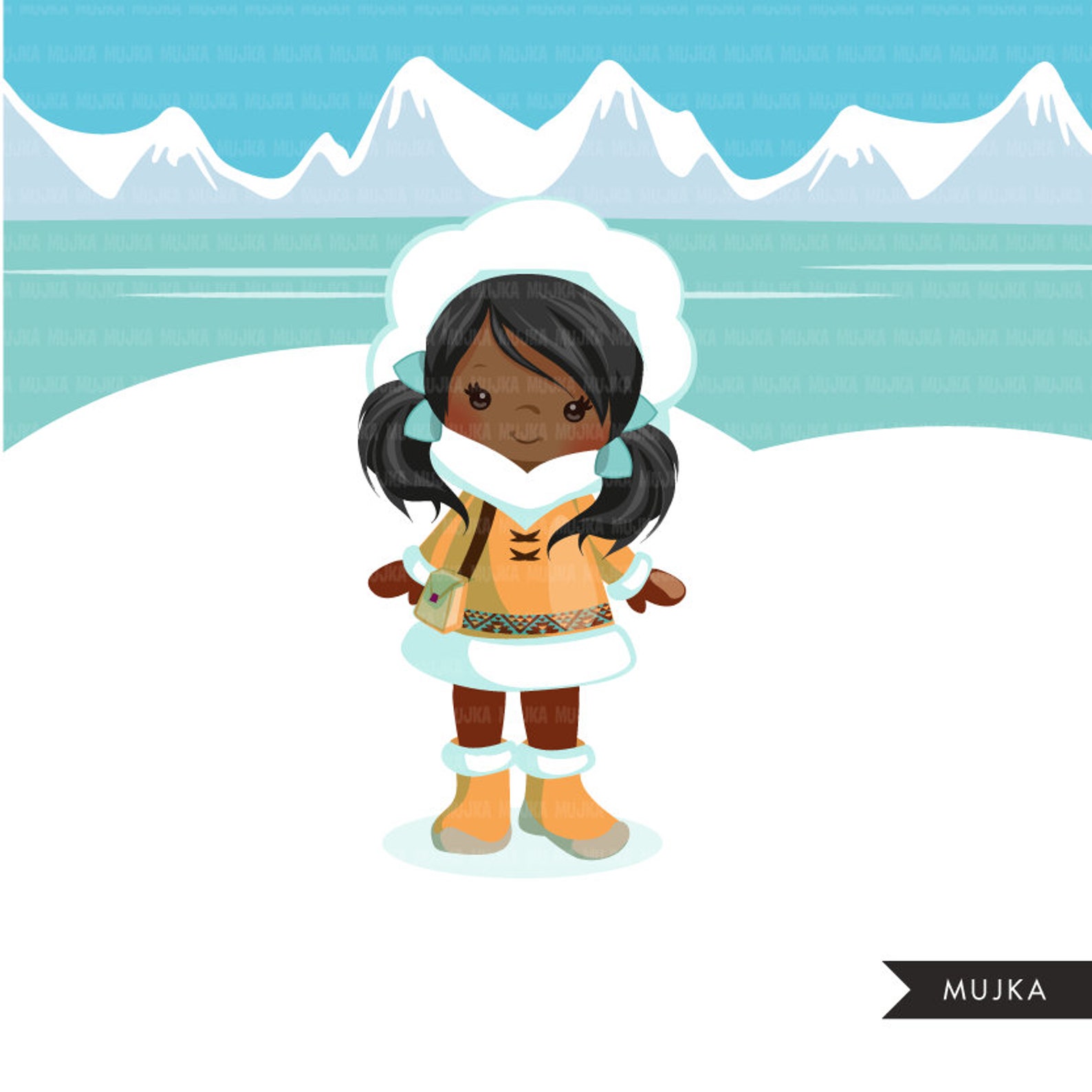 Arctic Eskimo Clipart. Cute Winter Background Eskimo Girls - Etsy
