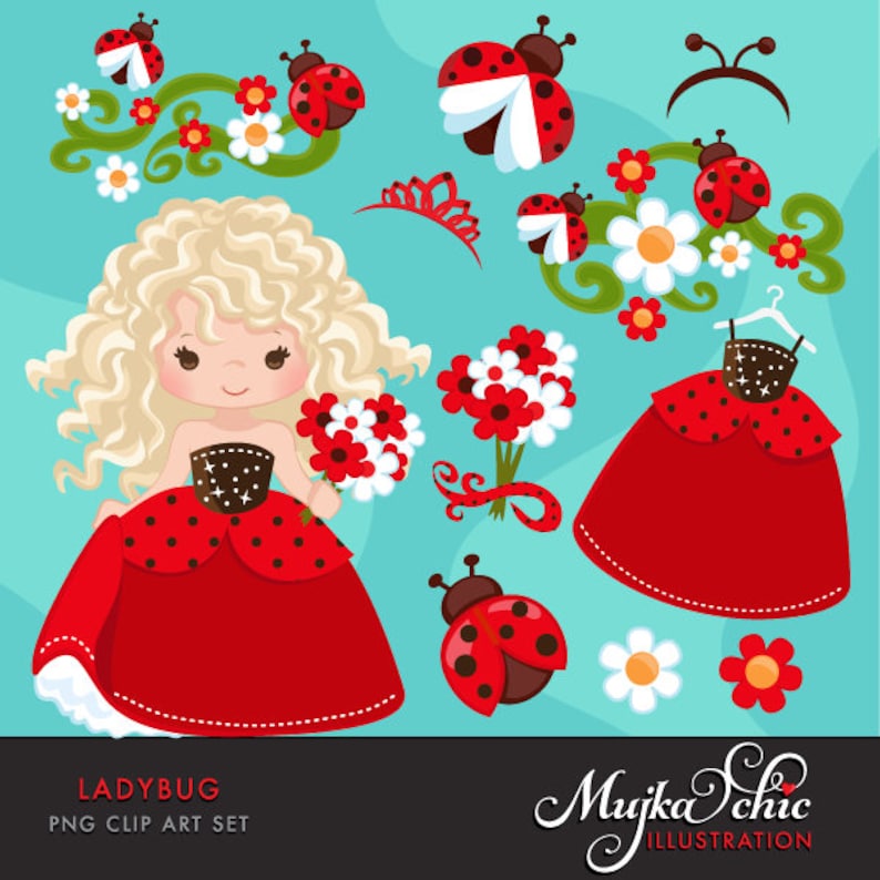 Ladybug Clipart, Cute Flowers, Little Girls & Borders. Summer Graphics ...