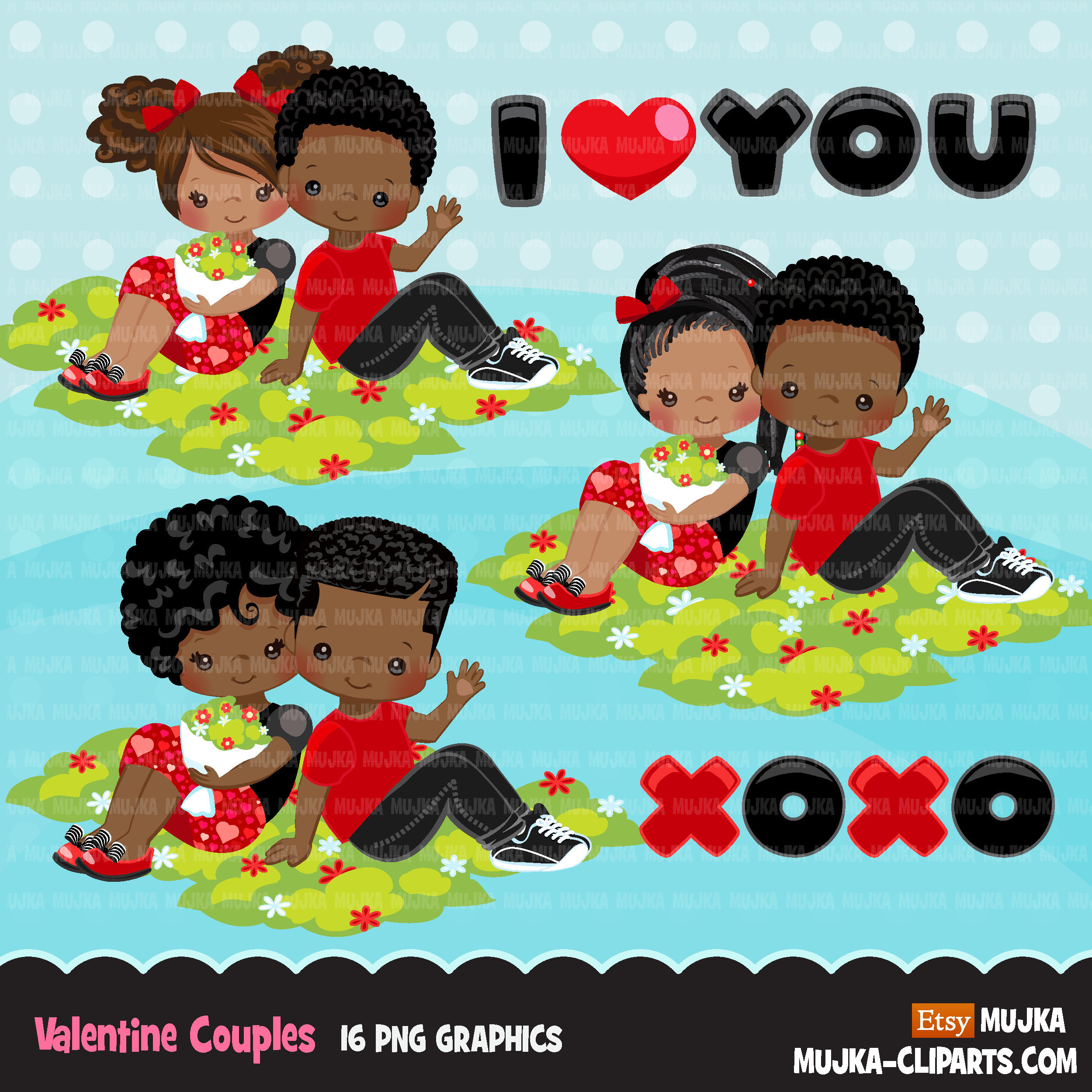 Valentine's Day Clipart Cute Valentine black kids | Etsy