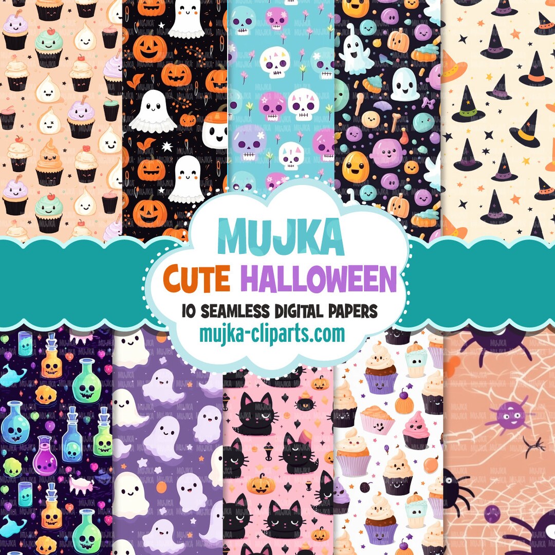 Cute Halloween Digital Papers, Cute Seamless Patterns, Halloween ...