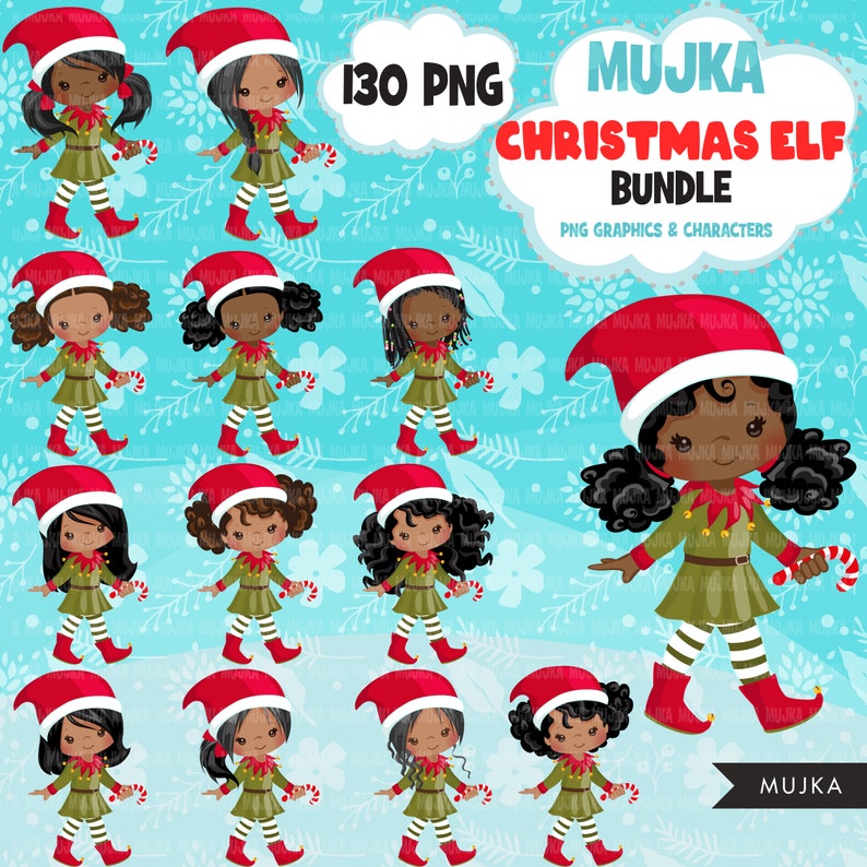 Christmas Elf Bundle Elf Png Elves Clipart African American - Etsy