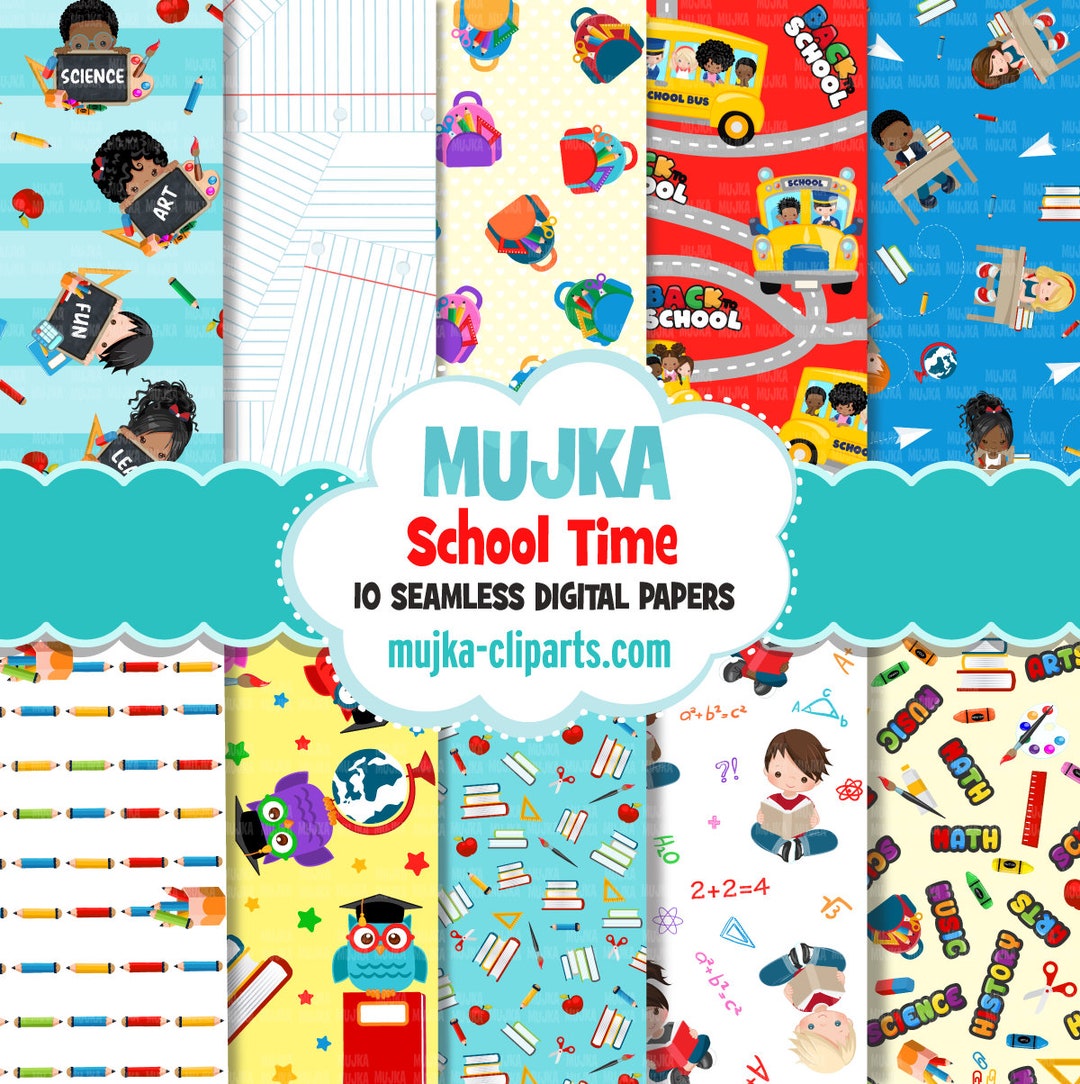 School Digital Papers, Seamless School Patterns, School Printable ...