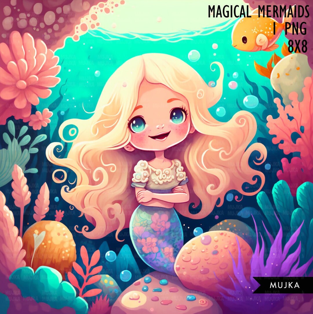 Mermaid Wall Art, Printable Mermaid Decor, Sublimation Designs, Cute ...