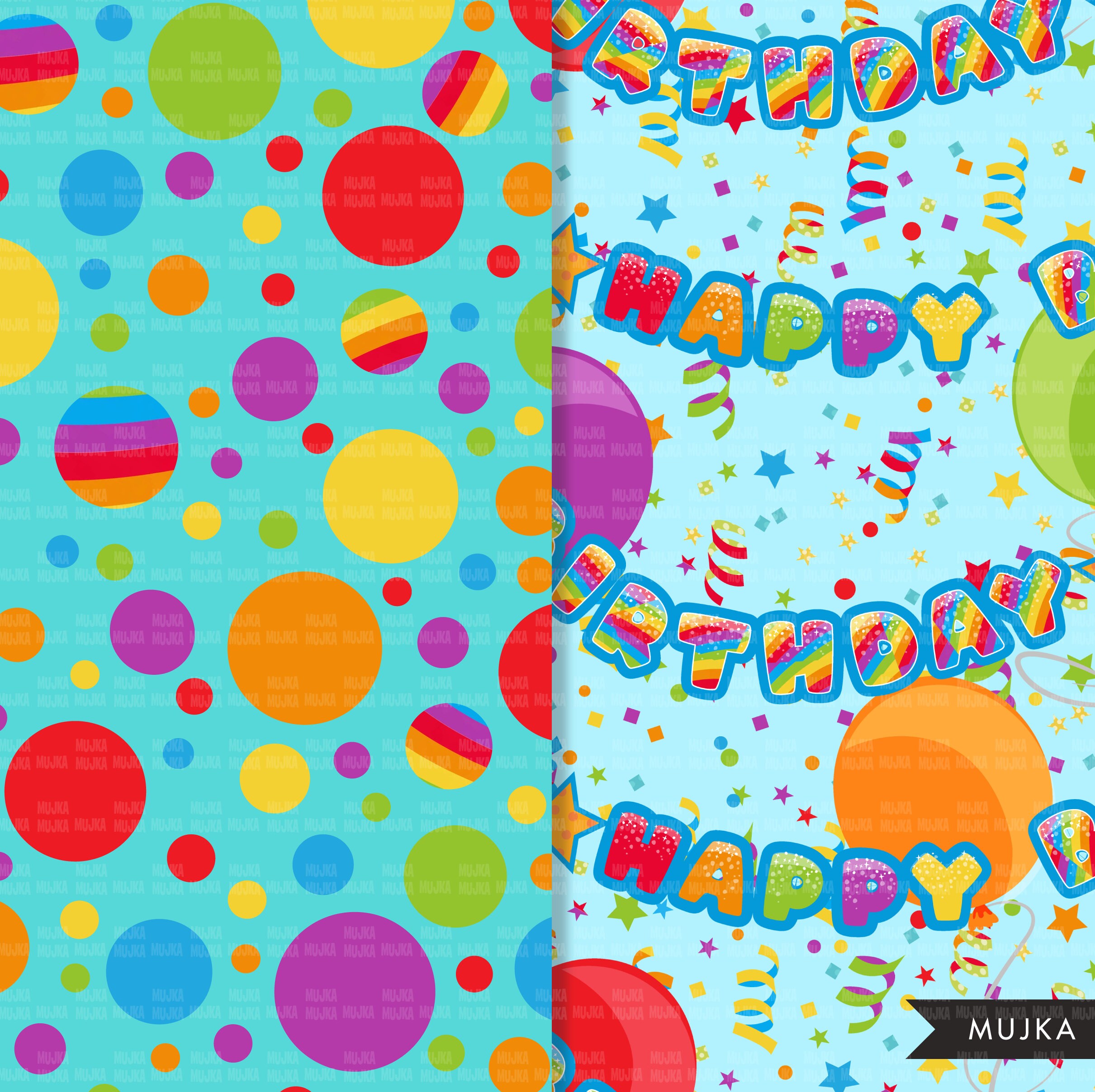 Rainbow Birthday Digital Papers Seamless Pattern Digital - Etsy
