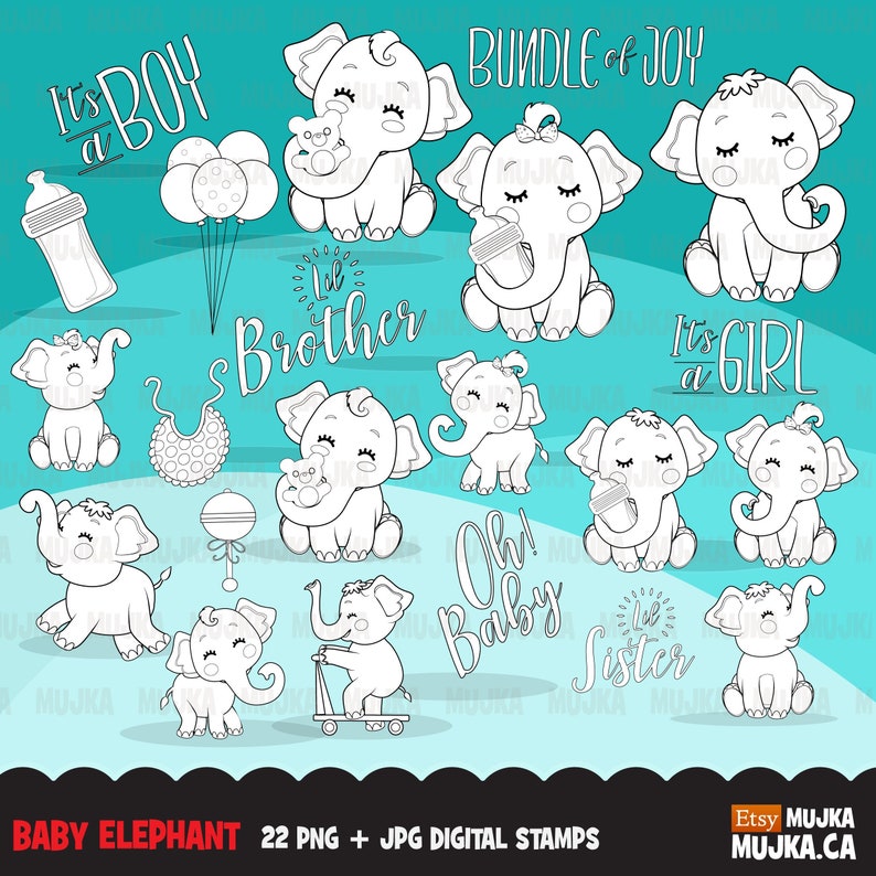 Baby Shower elephant Digital stamps. It's a boy it's | Etsy