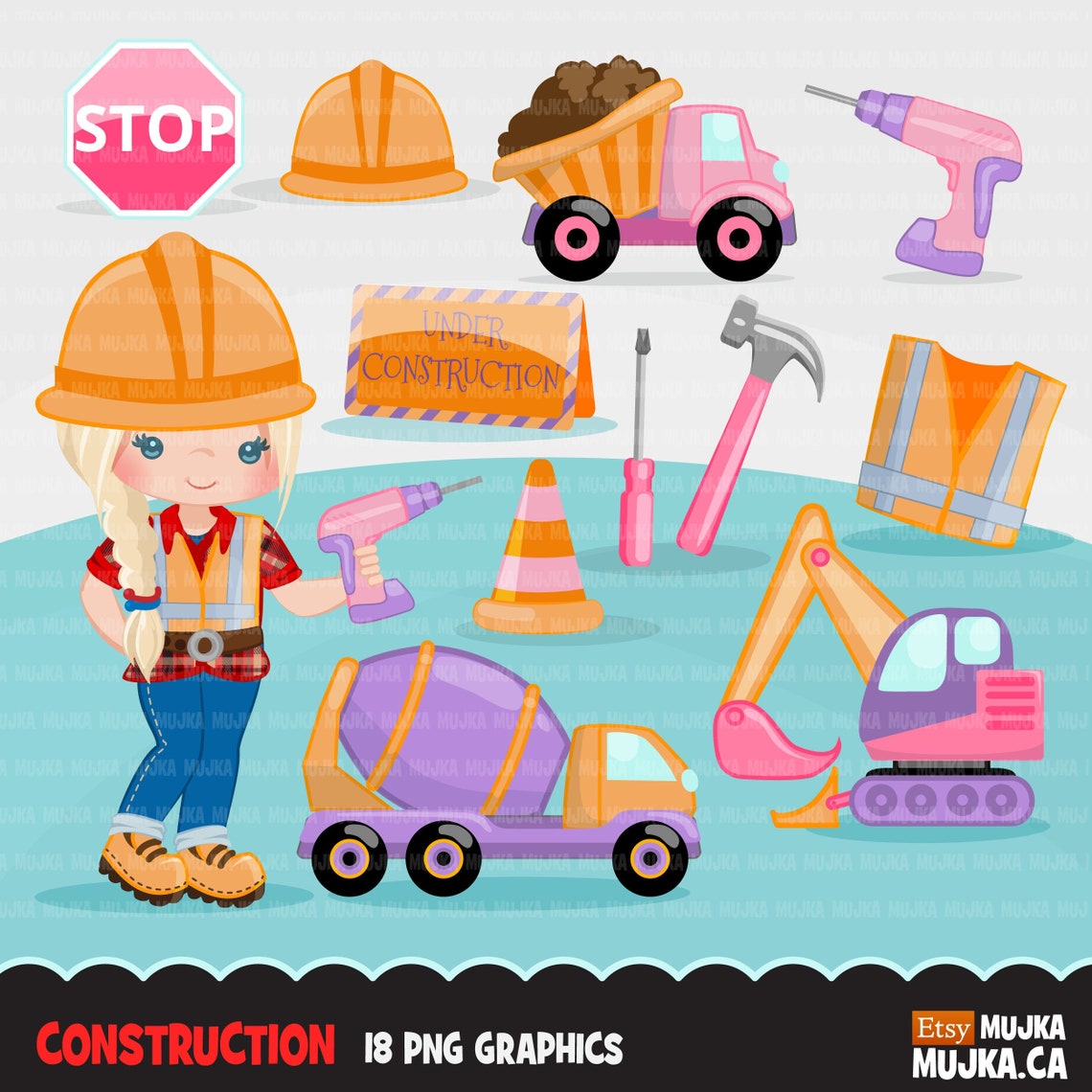 Construction Clipart Little Girl Contractor Hard Hat Dump - Etsy