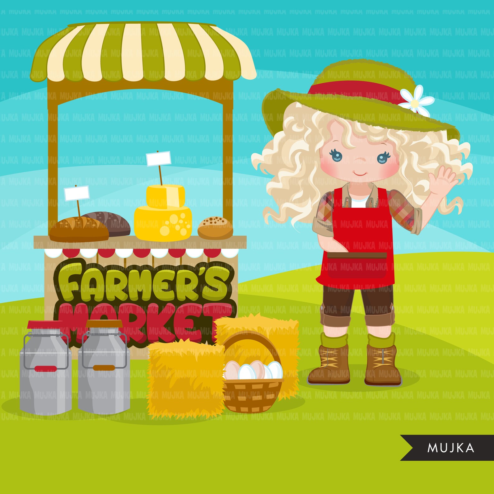 Farmer's Market Clipart Girl Graphics Cute Farmers Fall - Etsy