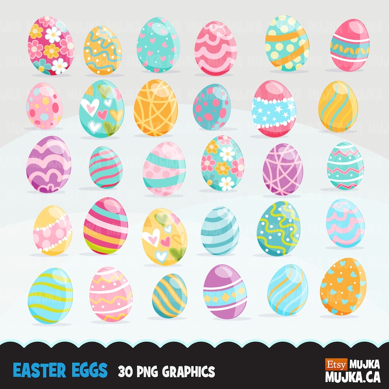 Easter Eggs Clipart, Spring Holiday Graphics (30 PNG) - Etsy