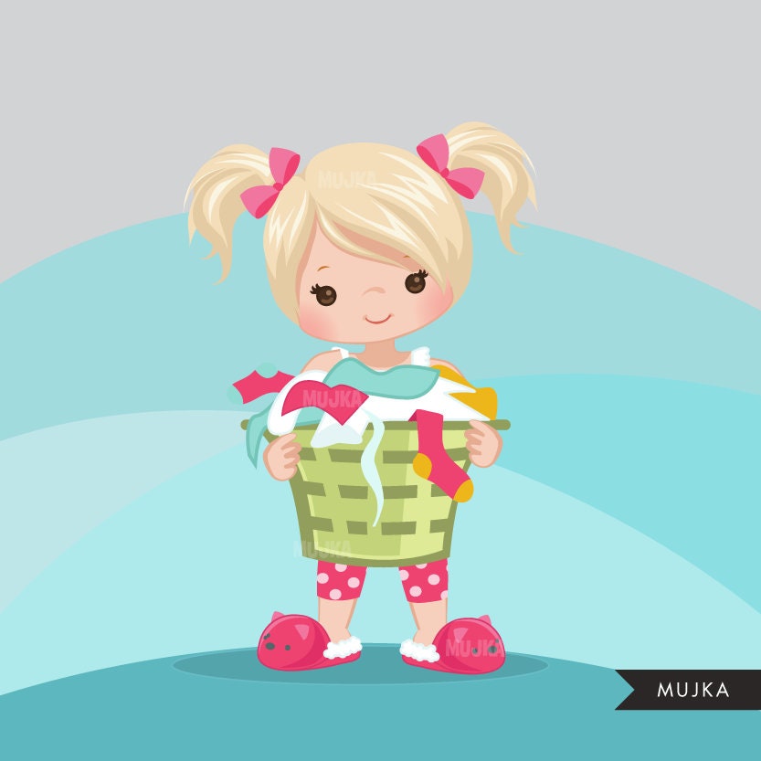 Laundry Cleaning Girl Clipart Graphics Scrapbooking - Etsy