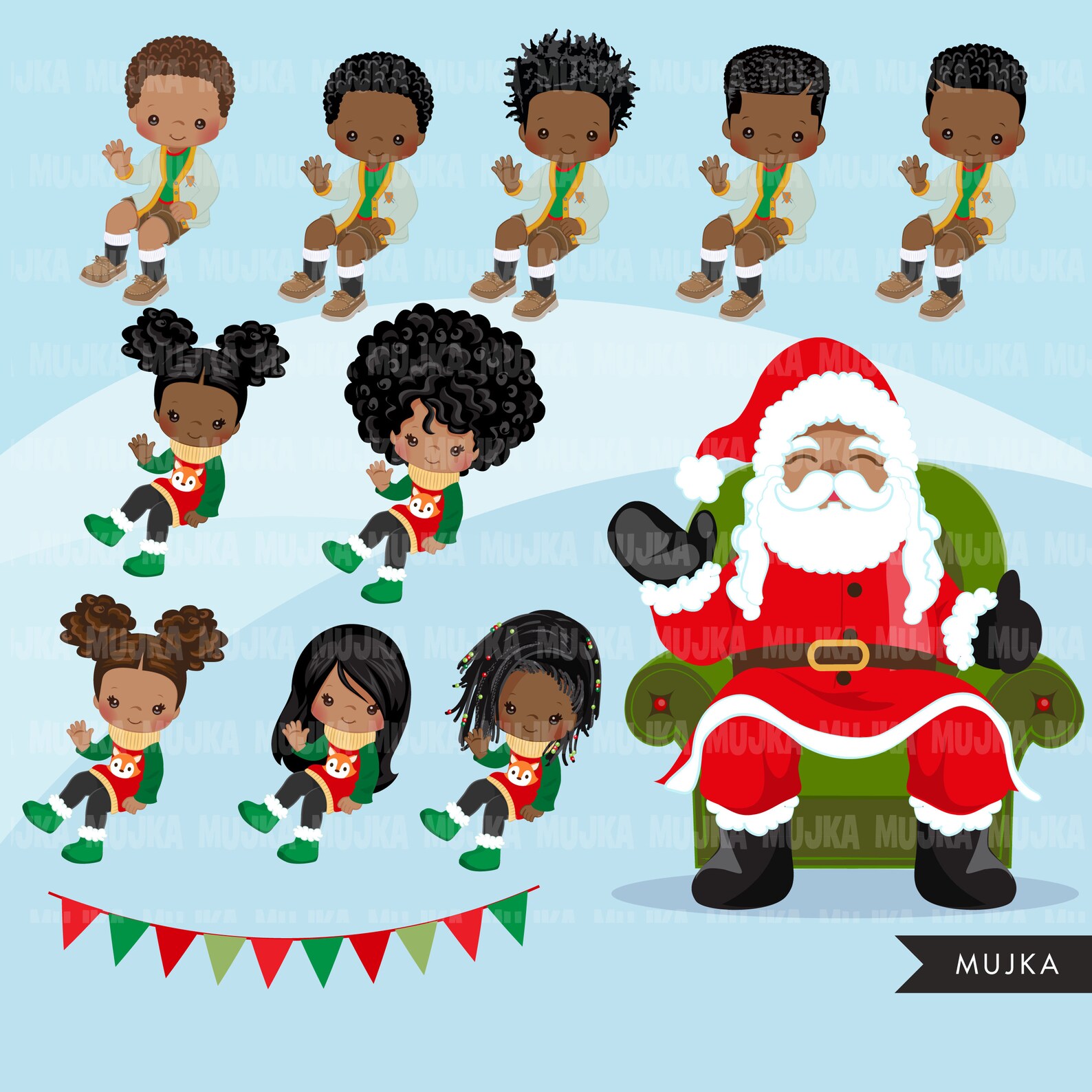 Christmas Clipart Photos With Black Santa Sitting Santa - Etsy