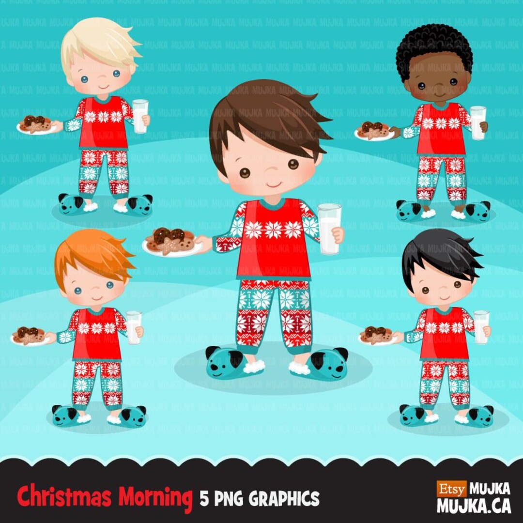 Christmas Clipart. Boy Characters With Milk and Cookies for Santa ...