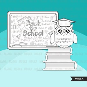 Back to School Digital Stamps. Cute Students, Bus, Board, School ...