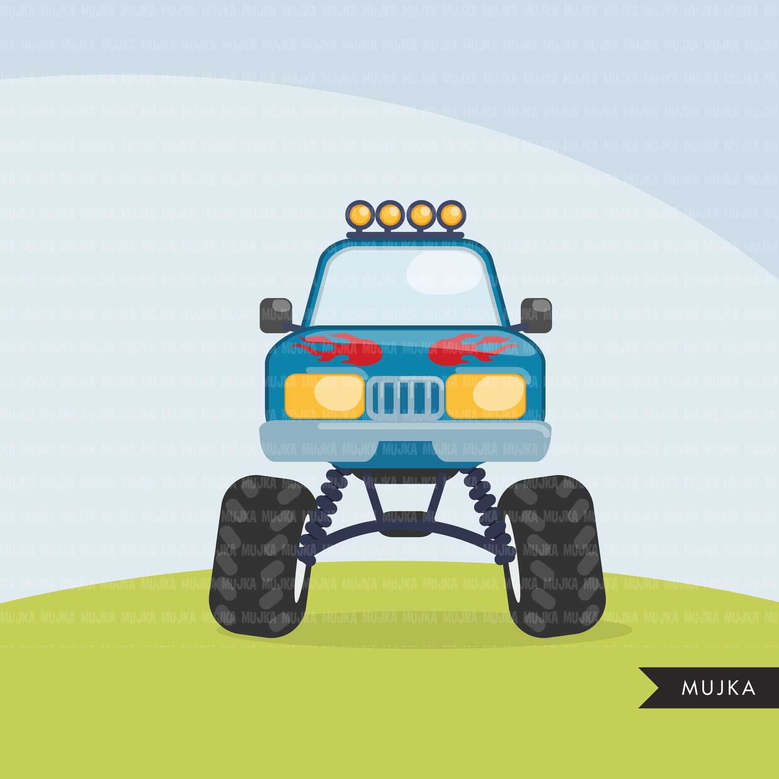 Monster Truck Clipart. Colorful Trucks Car Race Scrapbook - Etsy