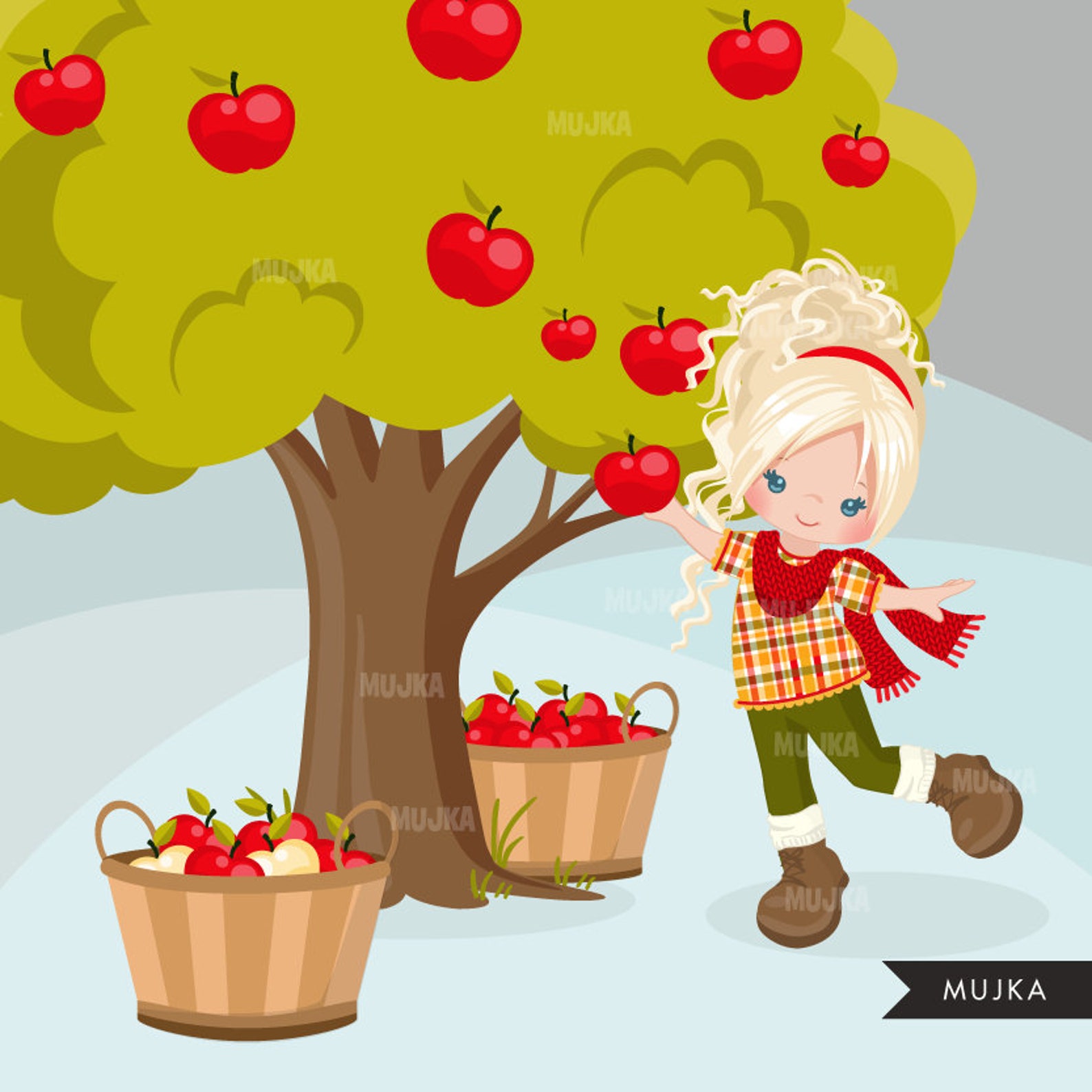 Fall Apple Pickers Clipart, Cute Characters, Black, , Activity, Autumn ...
