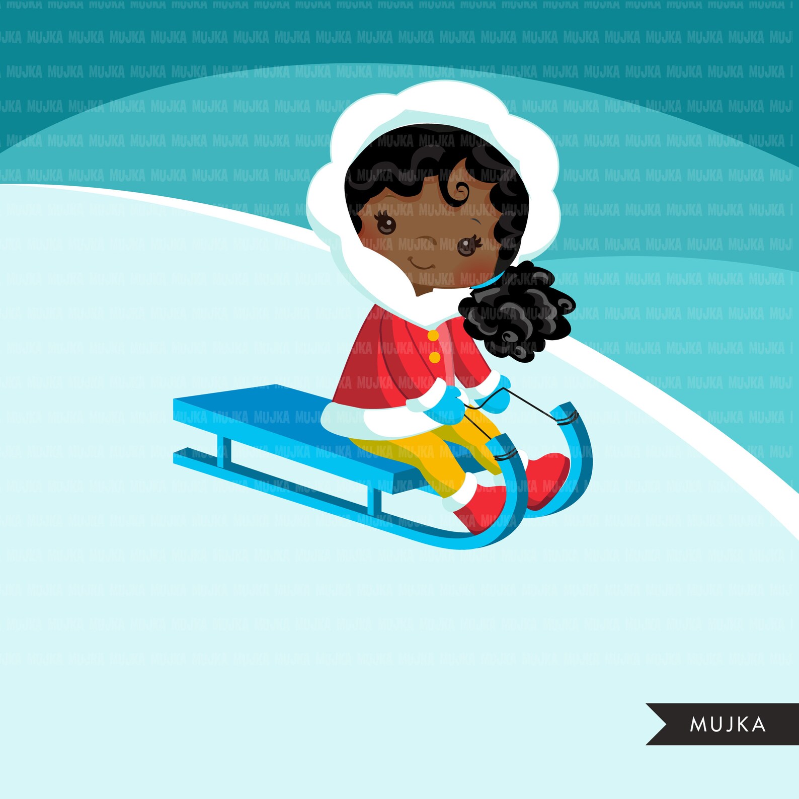 Winter Sled Snow Kids Clipart Kids Sledding Tobogganing - Etsy