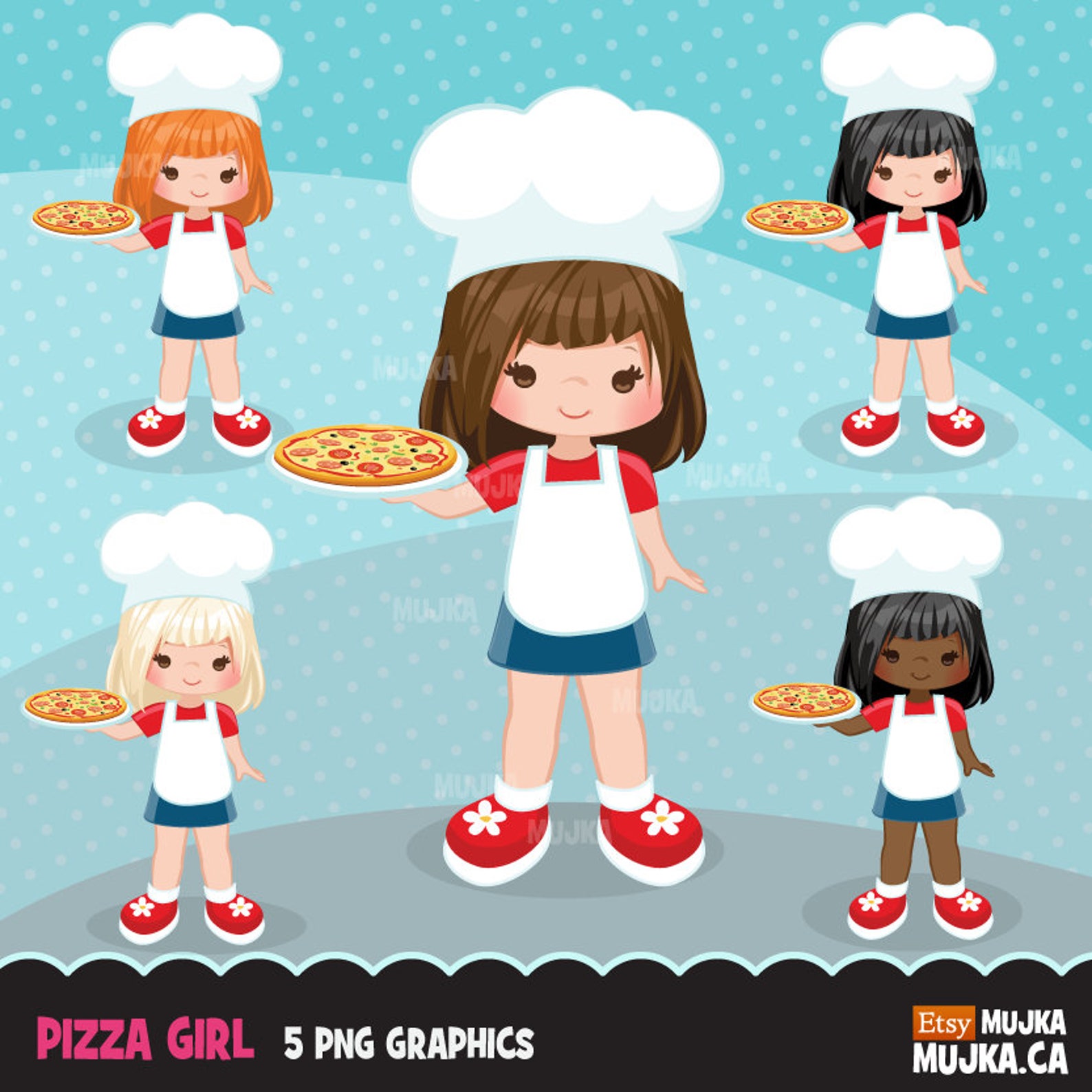 Baking Clipart Pizza Chef Clipart. Little Girl Graphics - Etsy