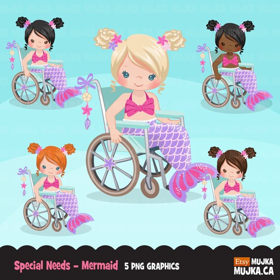 Special Needs Wheelchair clipart, Mermaid princess clipart, disability ...