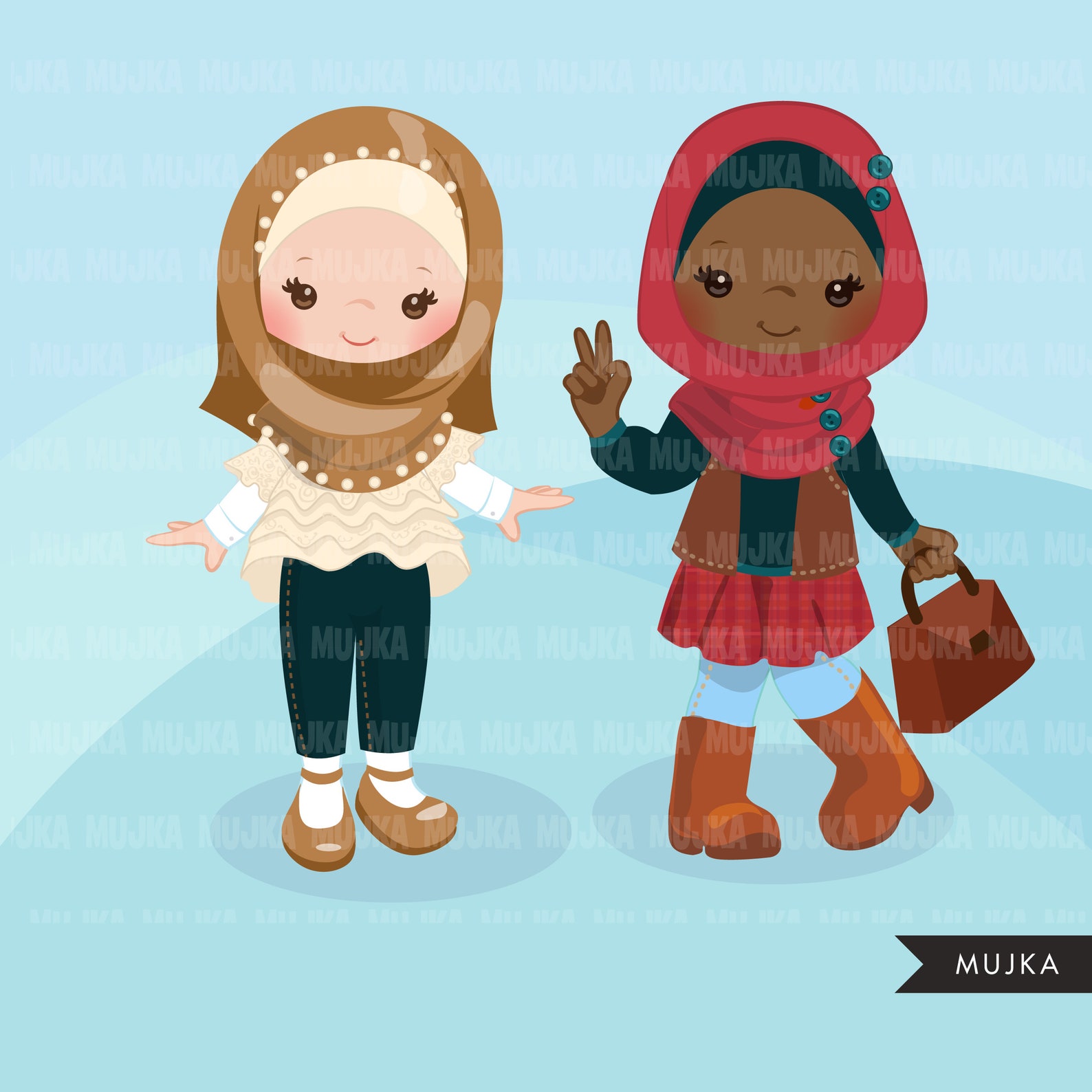 Muslim Girls Clipart Islam Graphics Quran Reading Kids With | Etsy