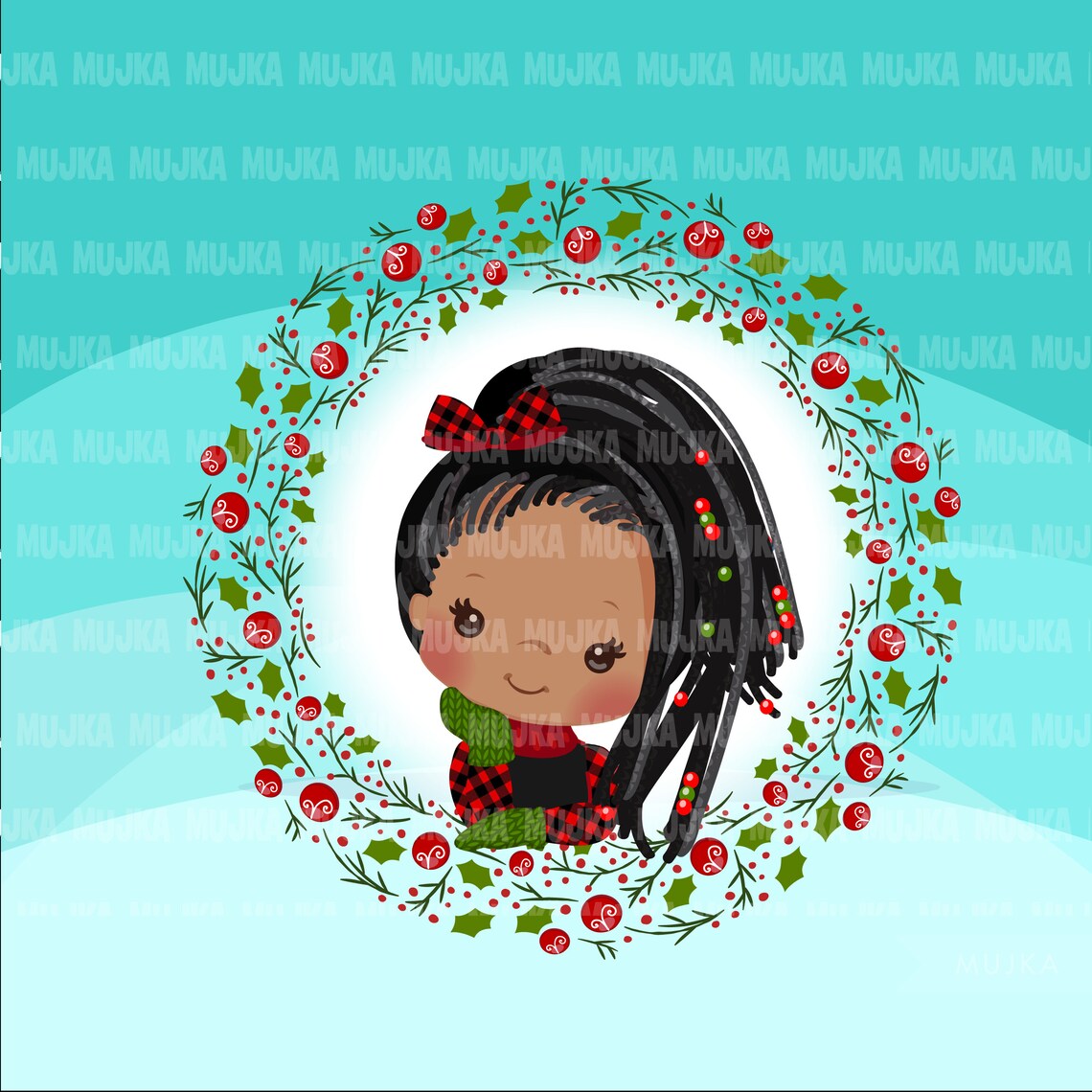 Christmas Clipart Cute Afro Black Girls With Plaid and Noel | Etsy
