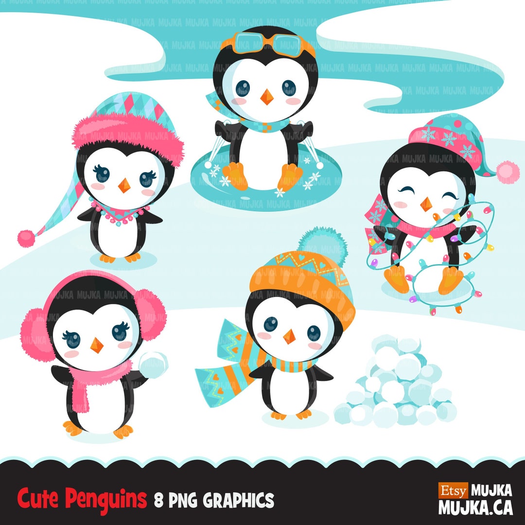 Christmas Penguins Clipart. Cute Baby Penguins in Christmas and Winter ...