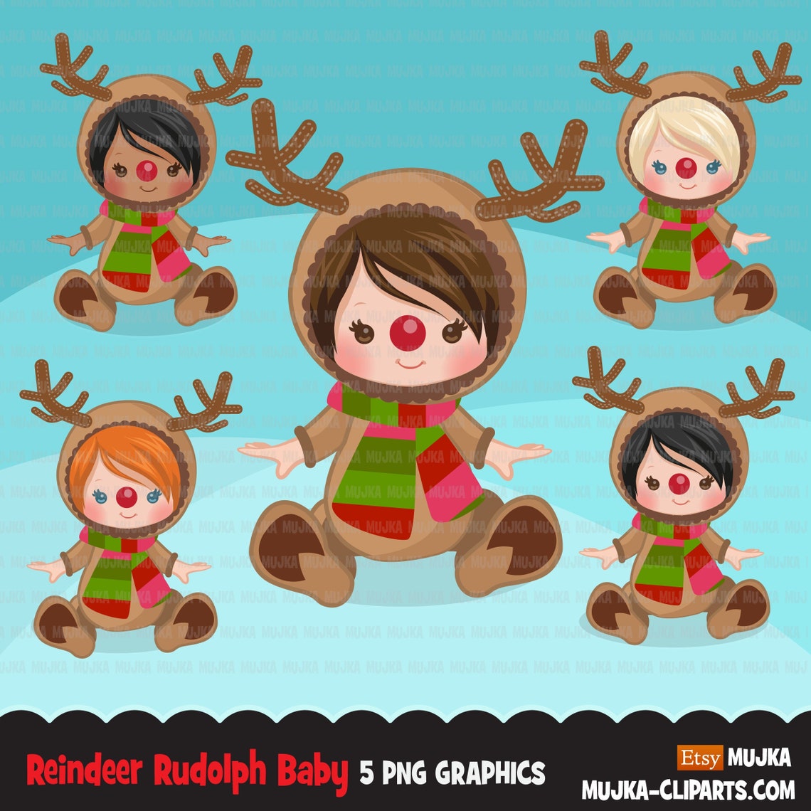 Reindeer Rudolph Baby clipart reindeer costume baby shower | Etsy