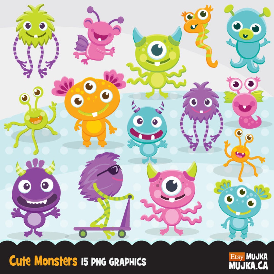 Cute Halloween Monsters Clipart, Birthday Graphics, Illustration ...