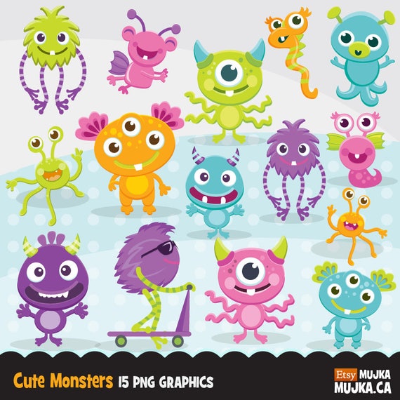Cute Halloween Monsters clipart, birthday graphics, illustration ...