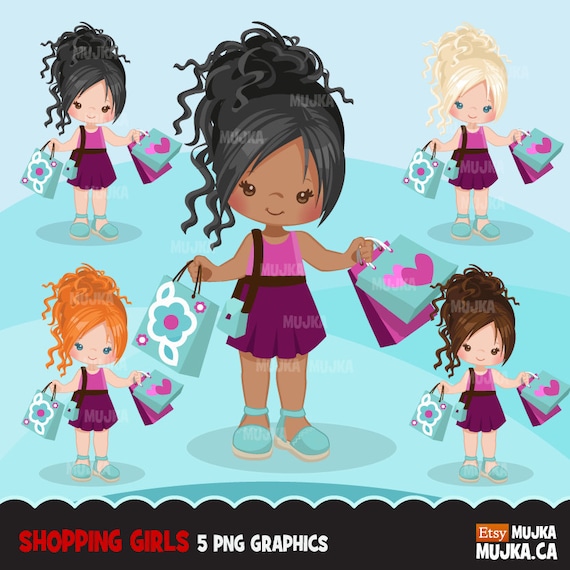 Shopping Girls clipart, chic characters, black, card making, planner ...