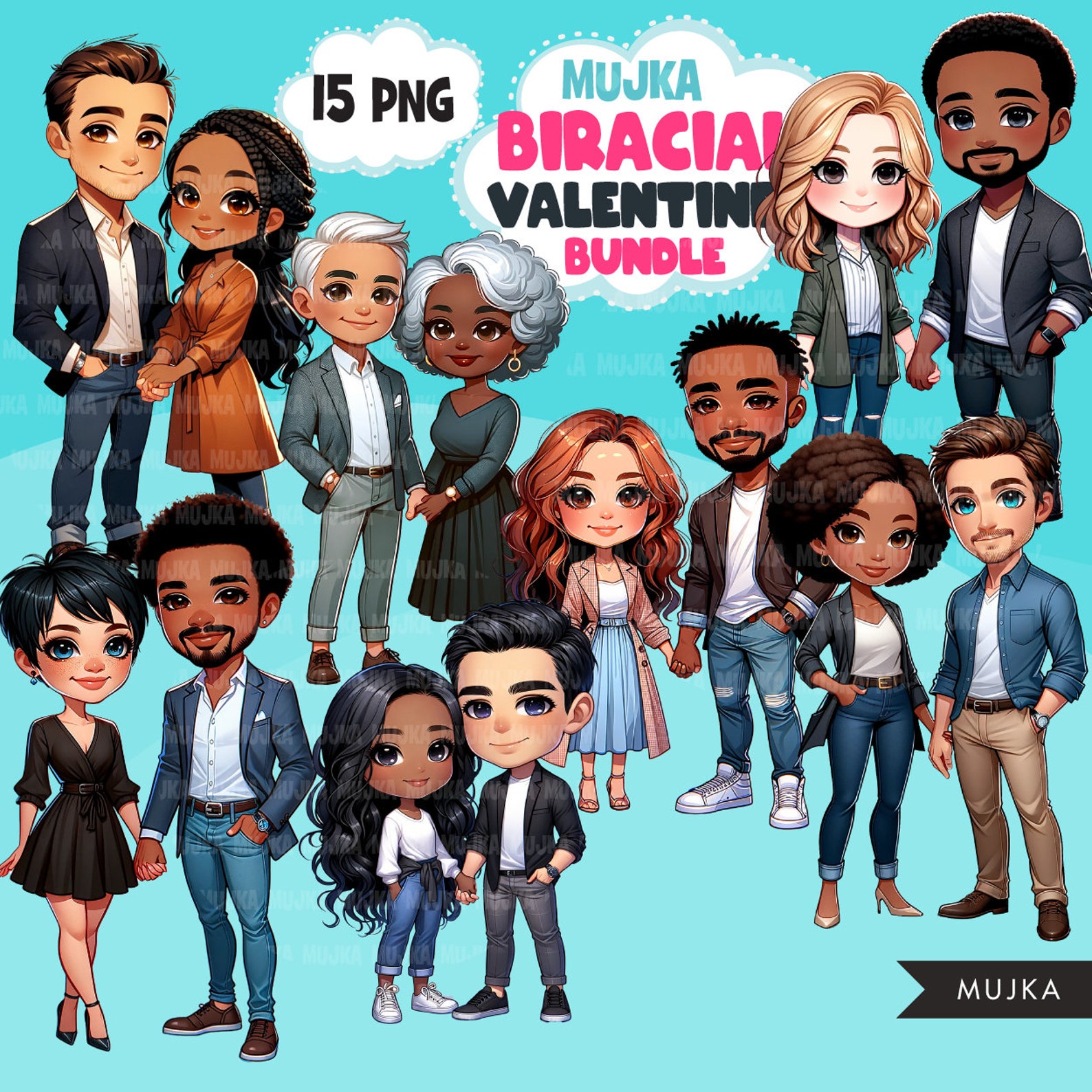 Biracial Couples Valentines PNG Bundle, Biracial Clipart Sublimation ...