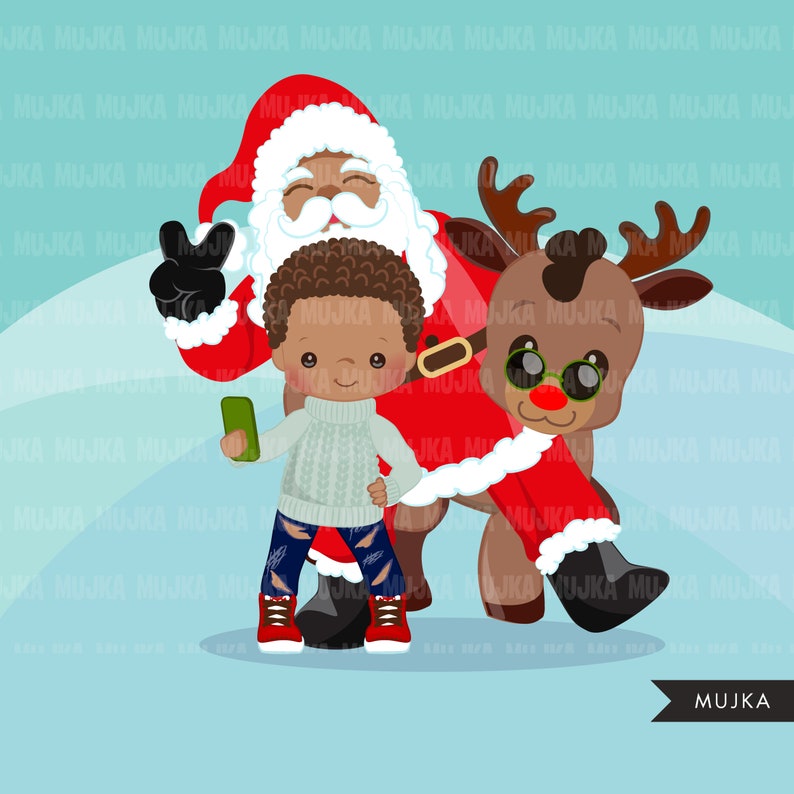 Santa Selfie Clipart, Christmas Selfie Graphics, Kids, Santa With ...