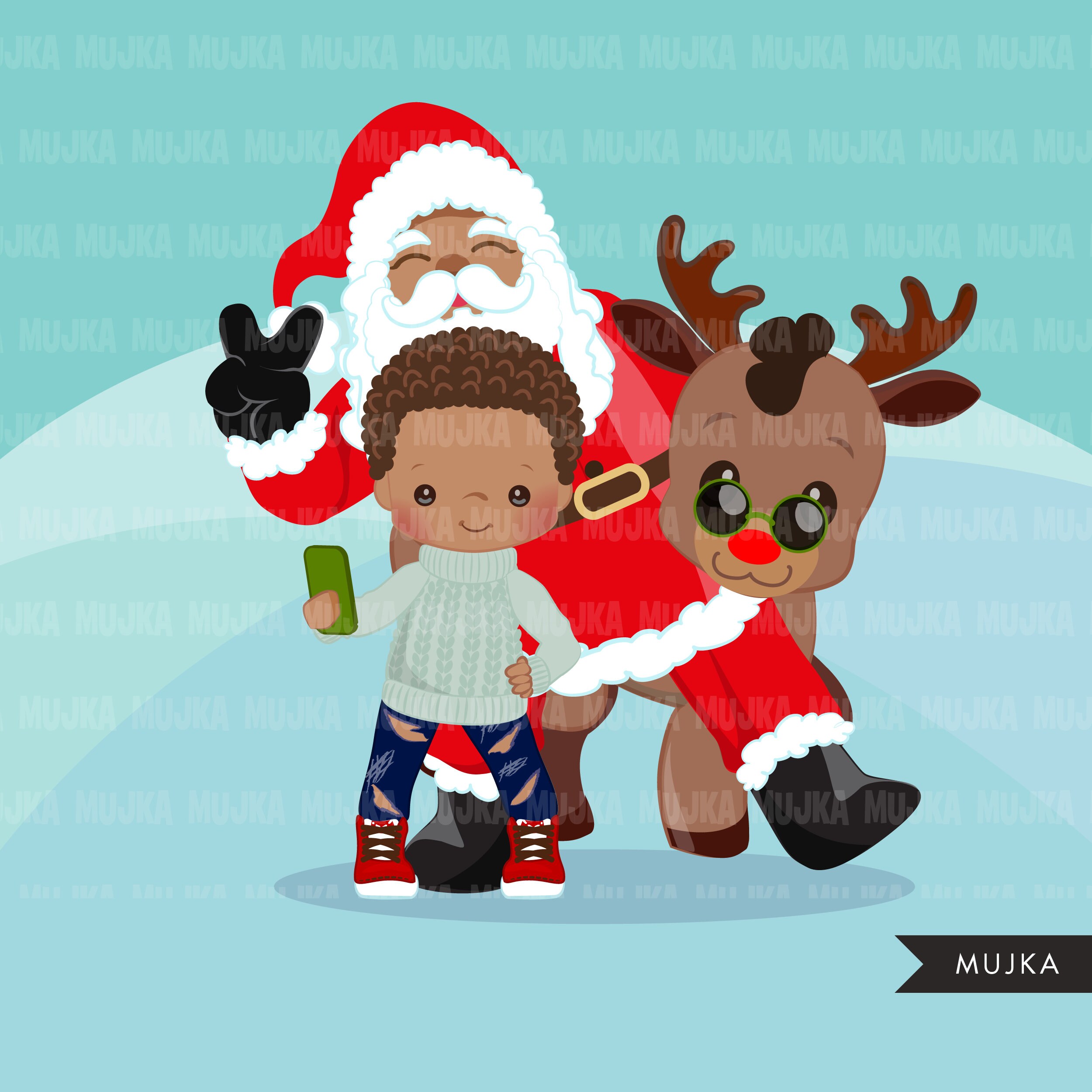 Santa Selfie Clipart, Christmas Selfie Graphics, Kids, Santa With ...