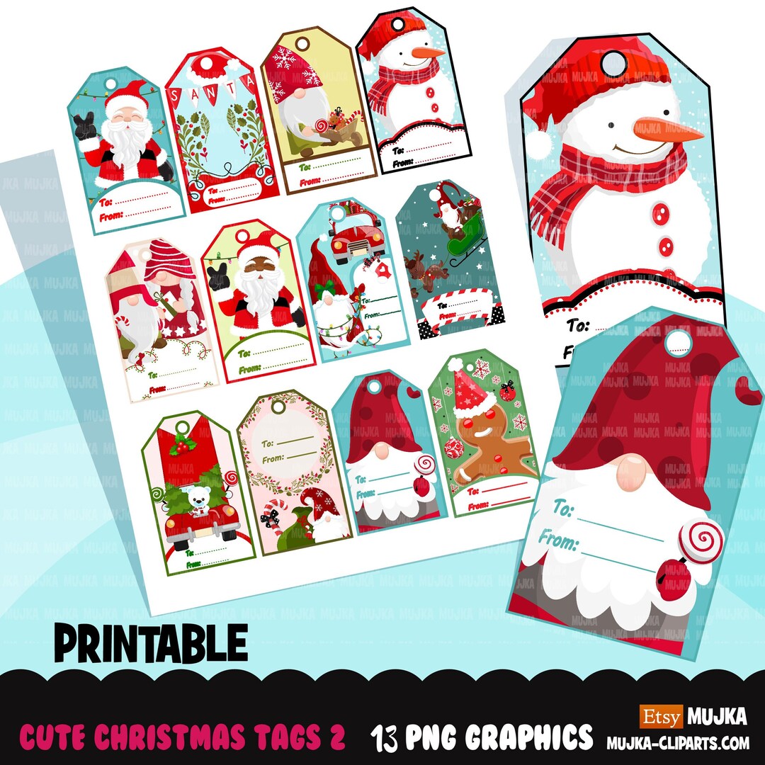 Christmas Tags, Printable Christmas Gift Tags, Digital Gift Tags, Santa ...