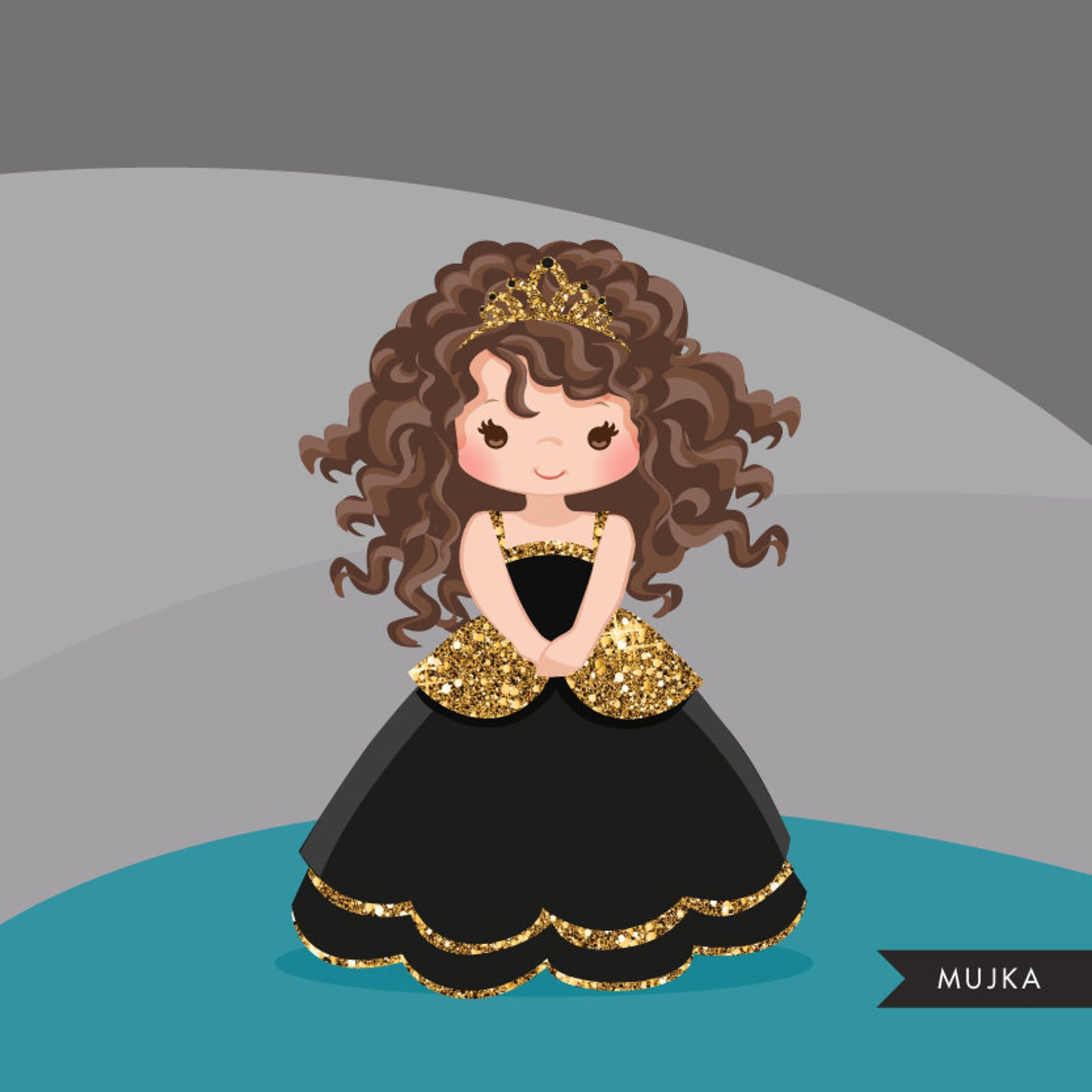 Gold Glitter Princess Clipart, Black Princess Graphics, Scrapbooking ...
