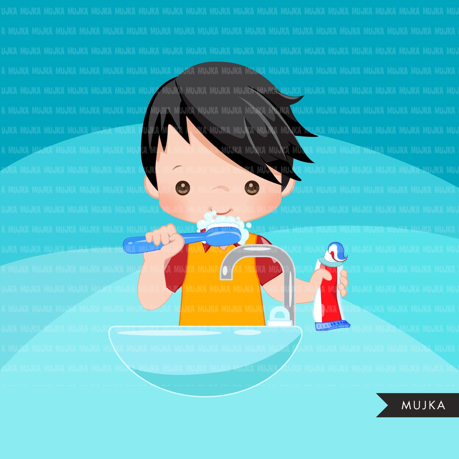 Bathroom Chores Clipart Little Boys Black Boys Brushing - Etsy