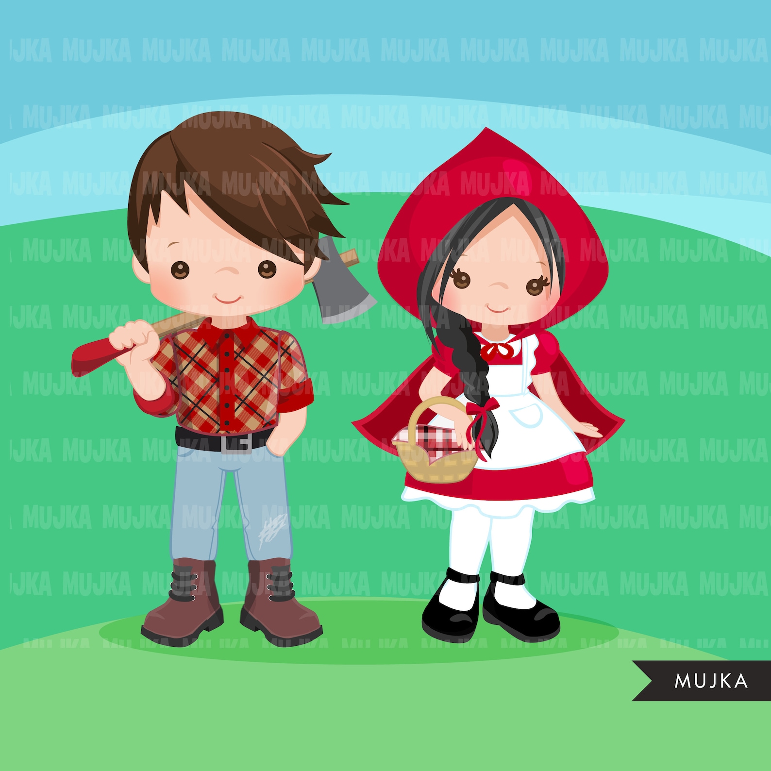 Red Riding Hood Clipart, Cute Wolf, Woodland, Storybook Graphics. Boy ...