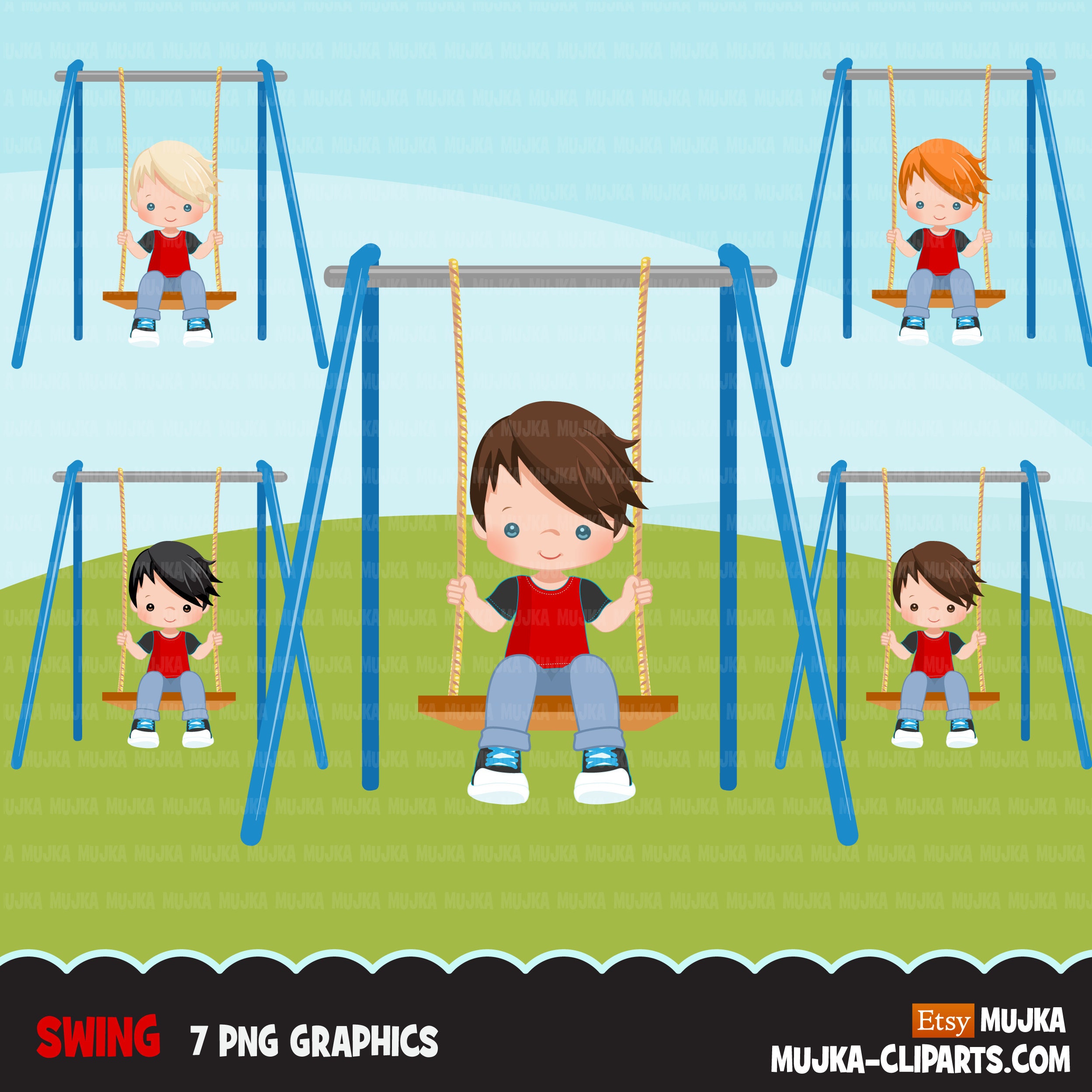 Playground Clipart boy swinging outdoors park swing | Etsy
