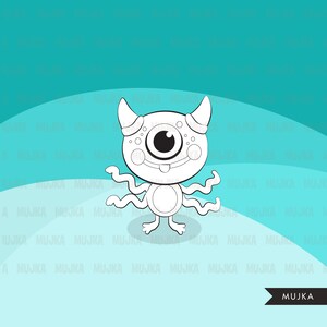 Monsters Digital Stamps. Cute Monster Graphics, Fluffy Character, Funny ...